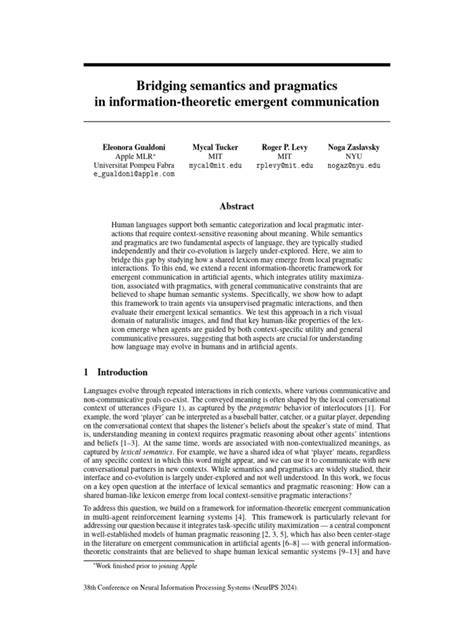 Neurips 2024 Bridging Semantics And Pragmatics In Information Theoretic