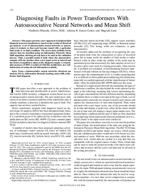 pdf diagnosing faults in power transformers with autoassociative neural networks and mean
