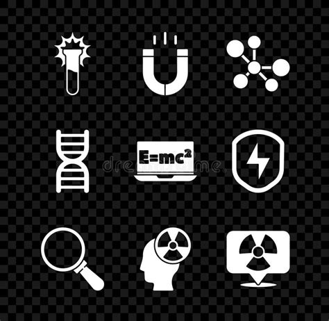 Set Test Tube And Flask Magnet Molecule Magnifying Glass Head Radiation Symbol Radioactive