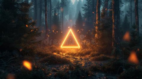 Mystical Glowing Triangle In A Foggy Forest At Dusk Stock Image Image Of Nature Outdoors