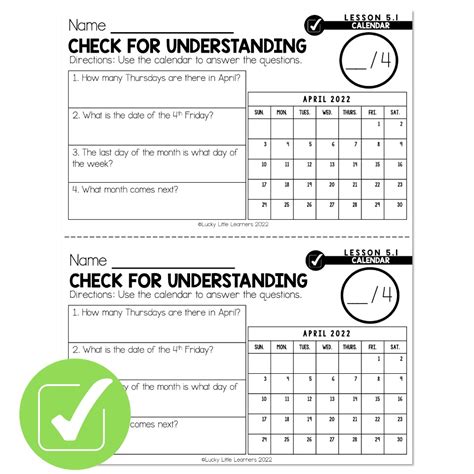 Lucky To Learn Math Lesson 5 1 Telling Time On A Calendar Check