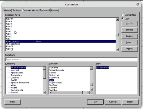 what is the shortcut key for autosum english ask libreoffice