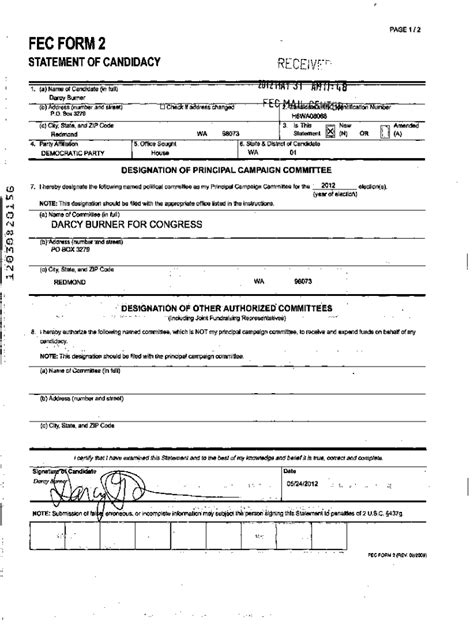 Fillable Online Pdf Fec Form 2 Instructions Statement Of Candidacy