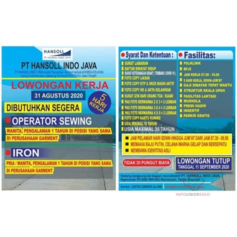 Lowongan Kerja Pt Hansoll Indo Java Di Solo Info Loker Solo