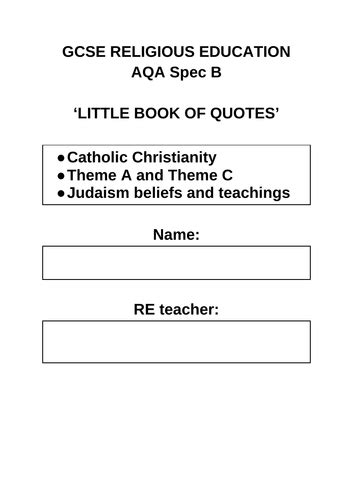 Aqa Gcse Re Spec B Key Quotes Revision Booklet Teaching Resources