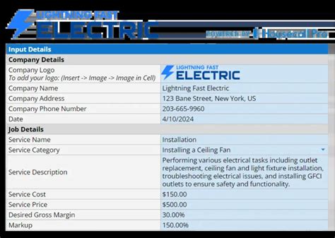 Free Flat Rate Price List Template For Electrical Contractors
