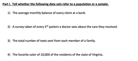 Solved Part I Tell Whether The Following Data Sets Refer To A