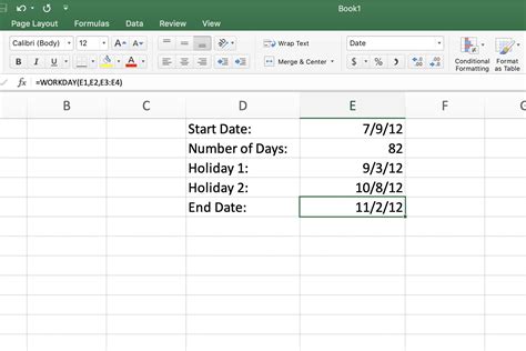how to find project start and end dates using excel workday function