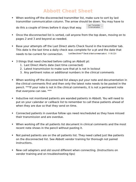 Abbott Cheat Sheet Pdf