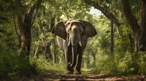 A Regal And Majestic Elephant Its Massive Form Dwarfing The Trees