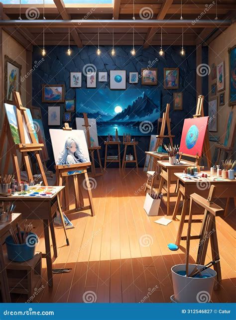 An School Art Studio In Fantasy World Anime Stylation Stock Image