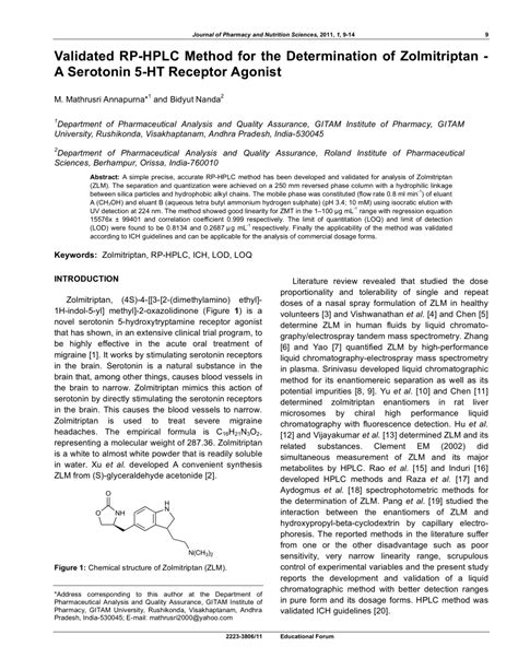 Pdf Validated Rp Hplc Method For The Determination Of Zolmitriptan