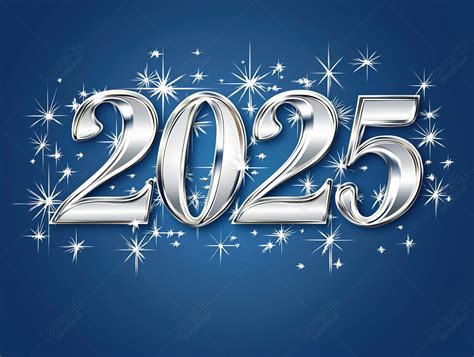Silver 2025 Classic Lettering With Stars Background Retro 2025 New