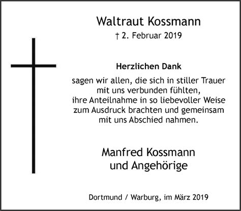Traueranzeigen Von Waltraut Kossmann Trauer In Nrwde
