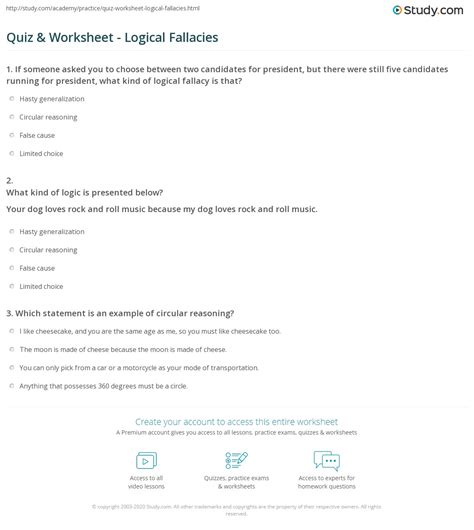 Quiz And Worksheet Logical Fallacies