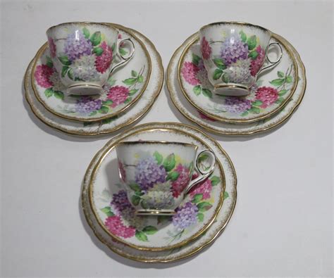 Royal Stafford Carousel Floral Lilacs With Brushed Gold Trim Tea Trio