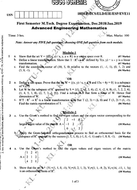 Visvesvaraya Technological University M Tech Cbcs First Semester 18hce Ecs Eld Eie Esp Eve11