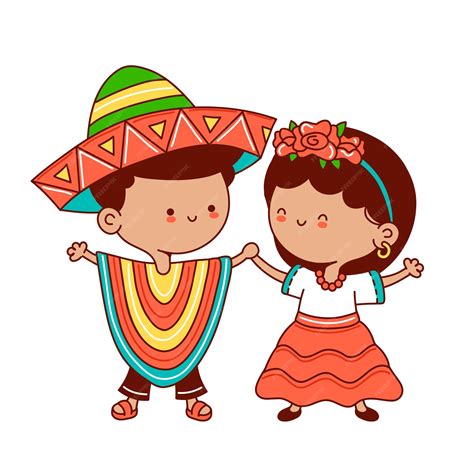 Niños En Traje Tradicional Mexicano Icono De Ilustración De Personaje