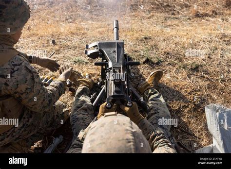 Us Marines Fire A Mark 19 40 Mm Grenade Machine Gun During Artillery