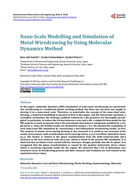 Pdf Nano Scale Modelling And Simulation Of Metal Wiredrawing By Using