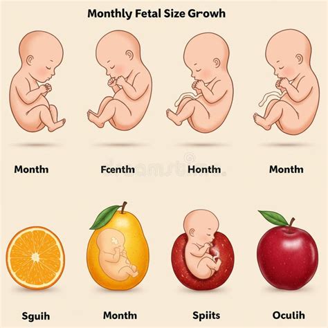 Illustration Showing Fetal Size Growth Compared With Fruits Four