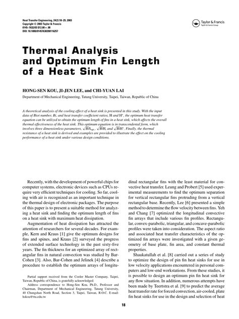 Pdf Thermal Analysis And Optimum Fin Length Of A Heat Sink