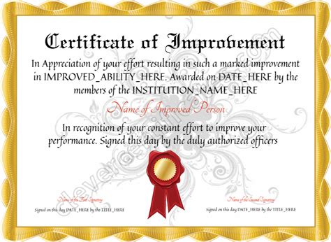 Customizable Elegant Certificate Of Improvement Editable Teachers