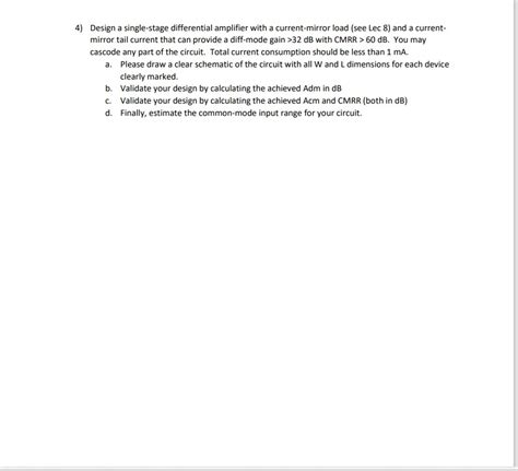 4 Design A Single Stage Differential Amplifier With