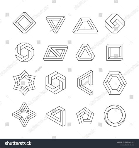 Impossible Figures Abstract Geometric Linear Shapes Stock Vector