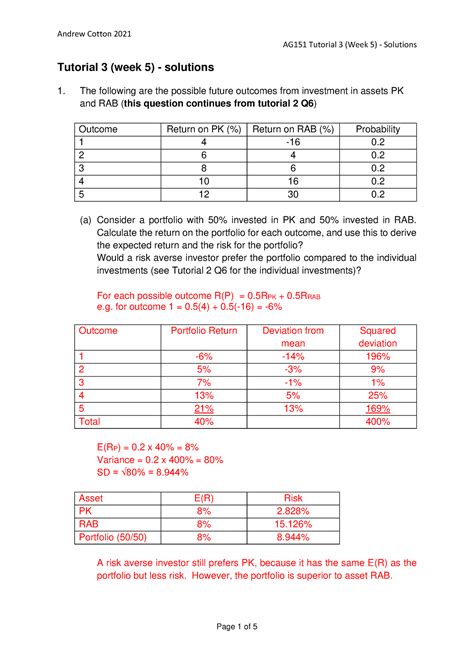 Tutorial 3 Week 5 Solutions Ag151 Tutorial 3 Week 5 Solutions
