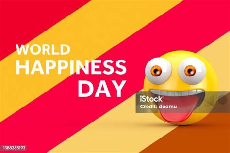 세계 행복의 날 개념 큰 눈과 세계 행복의 날 기호와 행복 이모티콘 3d 렌더링 감정에 대한 스톡 사진 및 기타 이미지 감정