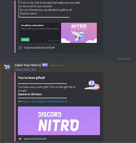 Claim Your Nitro Bot Scam Discord