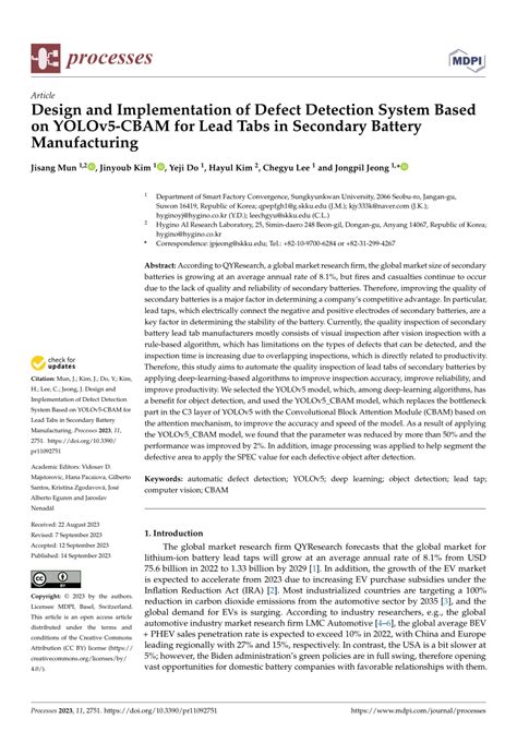 Pdf Design And Implementation Of Defect Detection System Based On Yolov5 Cbam For Lead Tabs In