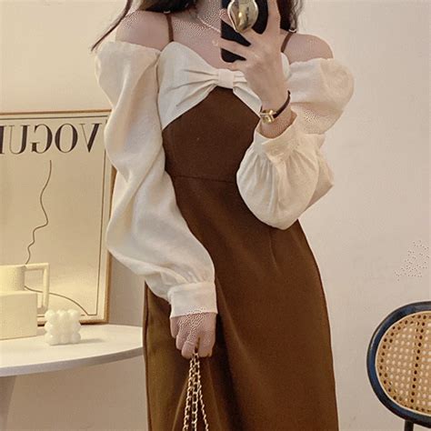 예거조아 가을원피스빅사이즈 리본 뷔스티에 스트랩 오프숄더 쉬폰 정장 롱원피스 봄 가을 하객룩 오피스룩 데이트룩 뒷트임 스커트 대형 큰사이즈 셔츠 드레스 퍼프 미디원피스