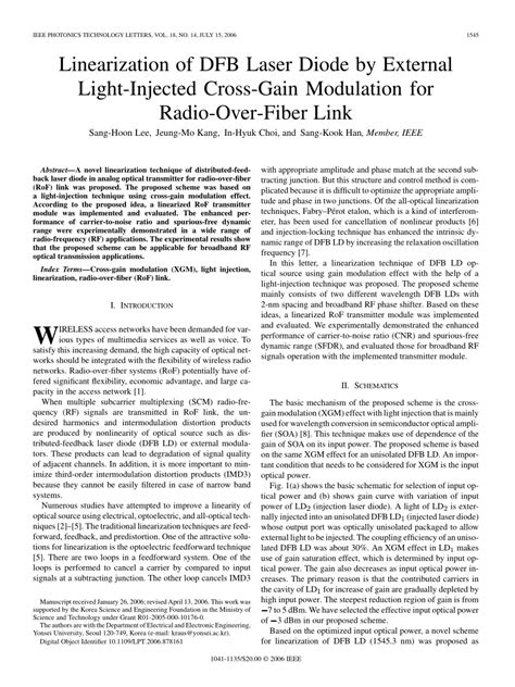 Pdf Linearization Of Dfb Laser Diode By External Light Injected Cross