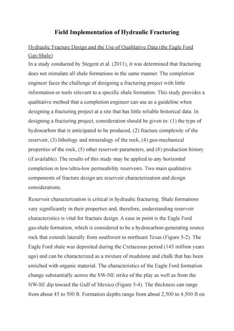 Field Implementation Of Hydraulic Fracturing Field Implementation Of