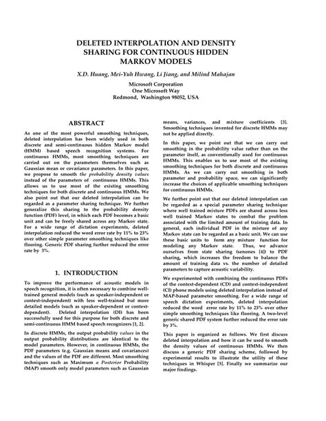 Pdf Deleted Interpolation And Density Sharing For Continuous Hiddenmarkov Models