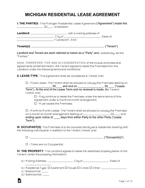 Free Michigan Lease Agreement Templates 7 Pdf Word Eforms