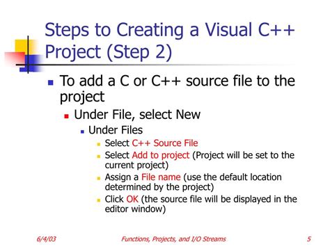 ppt visual c project creation functions and i o streams guidance