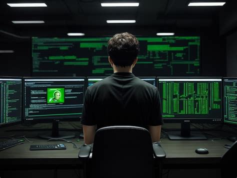 Premium AI Image Developer Working On Code Late At Night View From The Back