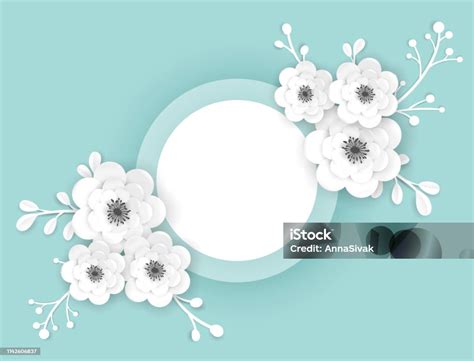 종이 잘라 꽃 프레임 인사말 카드 템플릿 봄 배너 브로셔 포스터에 대 한 3d 종이 접기 꽃 요소 장식 디자인 결혼식 유행 배경입니다 벡터 일러스트 개념에 대한 스톡 벡터