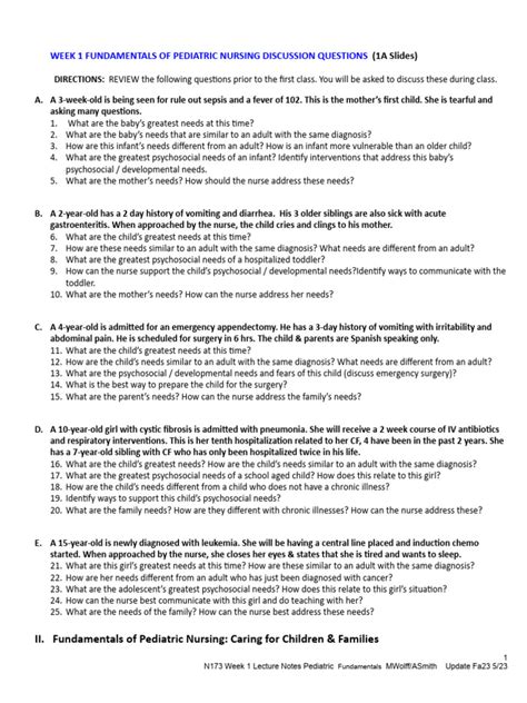 N173 F23 Week 1 Lecture Notes Pediatric Fundamentals Pdf