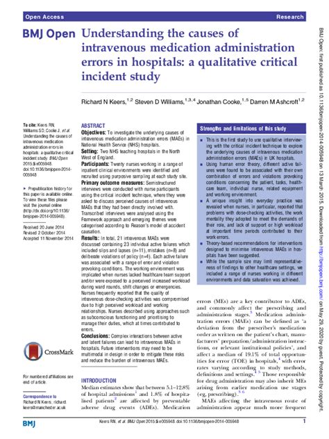 Pdf Understanding The Causes Of Intravenous Medication Administration Errors In Hospitals A