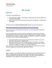 Lab RC Circuits Docx Pdf RC Circuits OBJECTIVE In This Lab You Will Explore How The Charge