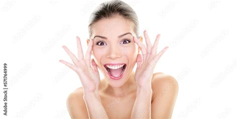 Beauty Happy Funny Asian Woman Face Expression Girl Surprised And