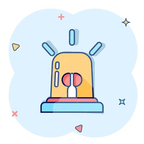 만화 스타일의 비상 경보 아이콘 격리 된 배경에 경고 램프 만화 벡터 일러스트 레이 션 경찰 긴급 스플래시 효과 기호 비즈니스 개념 프리미엄 벡터