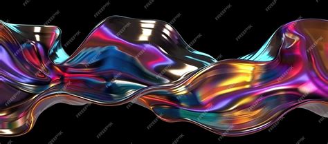 Premium Photo Holographic Liquid Metal Wavy Shape Isolated On Black Background A Fluid