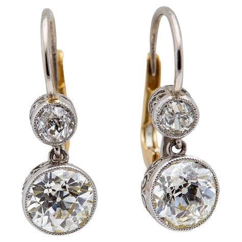 Edwardian European Cut Diamond Platinum Top 18 Karat Gold Antique Drop Earrings For Sale At 1stdibs