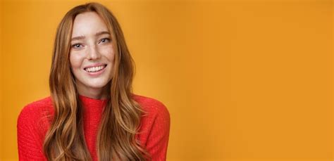 Free Photo Closeup Shot Of Tender Gentle And Cute Redhead Cutie With Long Natural Hairstyle