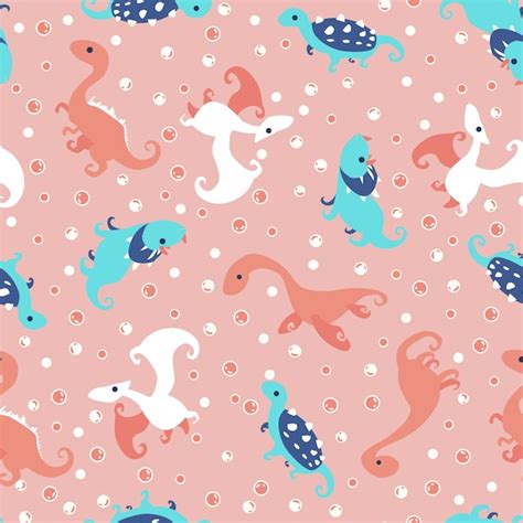 아이들을위한 공룡 원활한 패턴 프리미엄 벡터